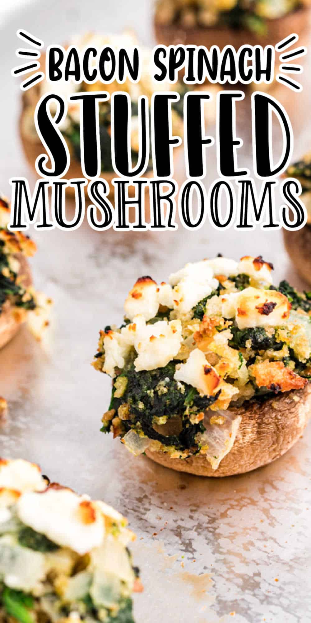 Feta, Bacon and Spinach Stuffed Mushrooms • MidgetMomma