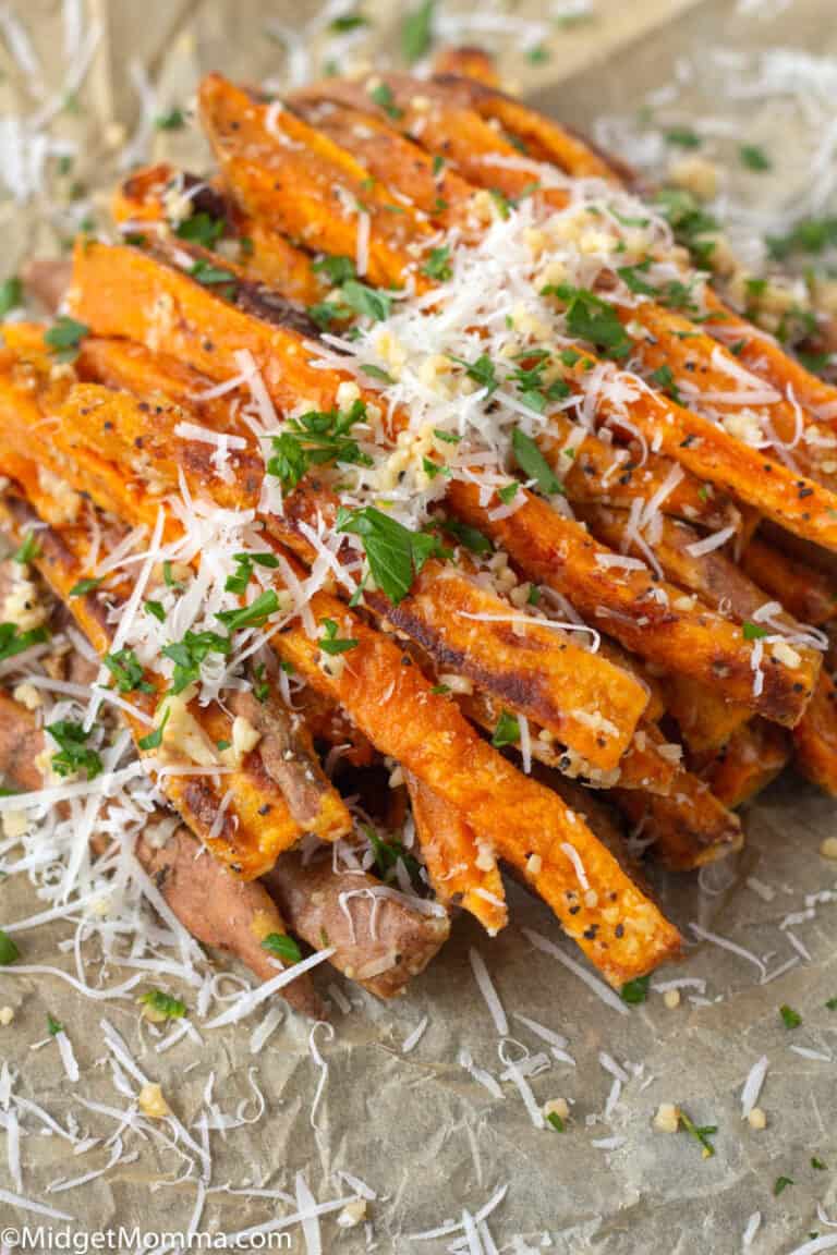 Parmesan Garlic Sweet Potato Fries Recipe • MidgetMomma