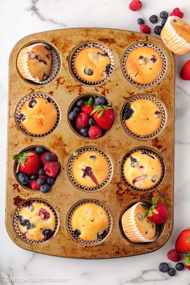 Triple Berry Muffins with Blueberries, Strawberries & Raspberries