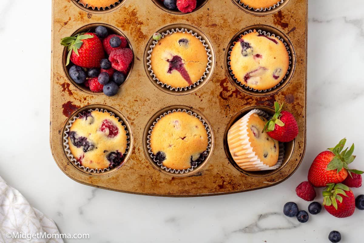 Triple Berry Muffins with Blueberries, Strawberries & Raspberries