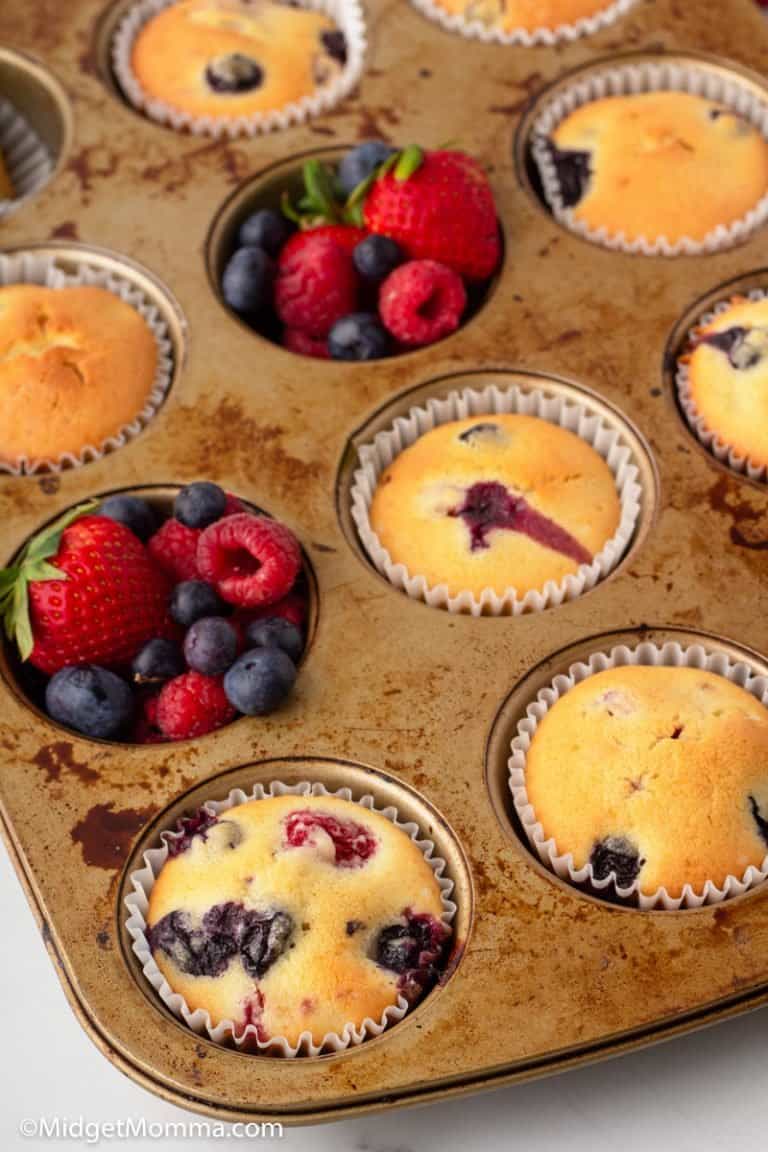Triple Berry Muffins with Blueberries, Strawberries & Raspberries