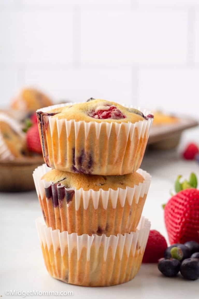 Triple Berry Muffins with Blueberries, Strawberries & Raspberries