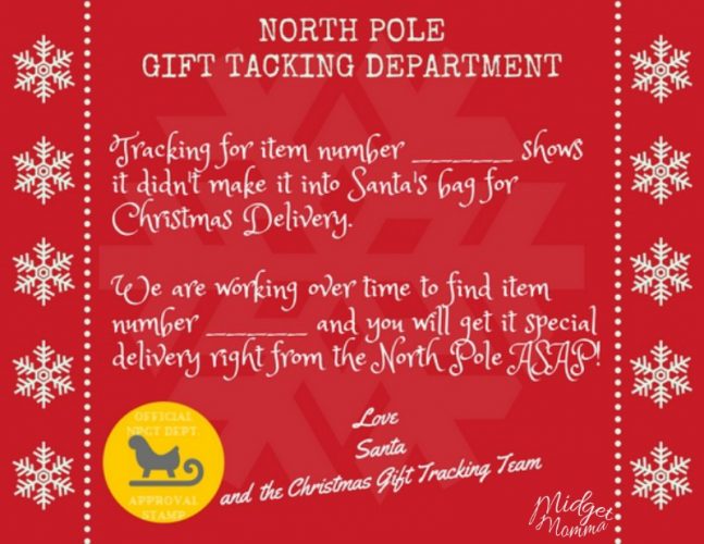 North Pole Gift Tracking Department Missing Christmas Santa Gift Slip ...