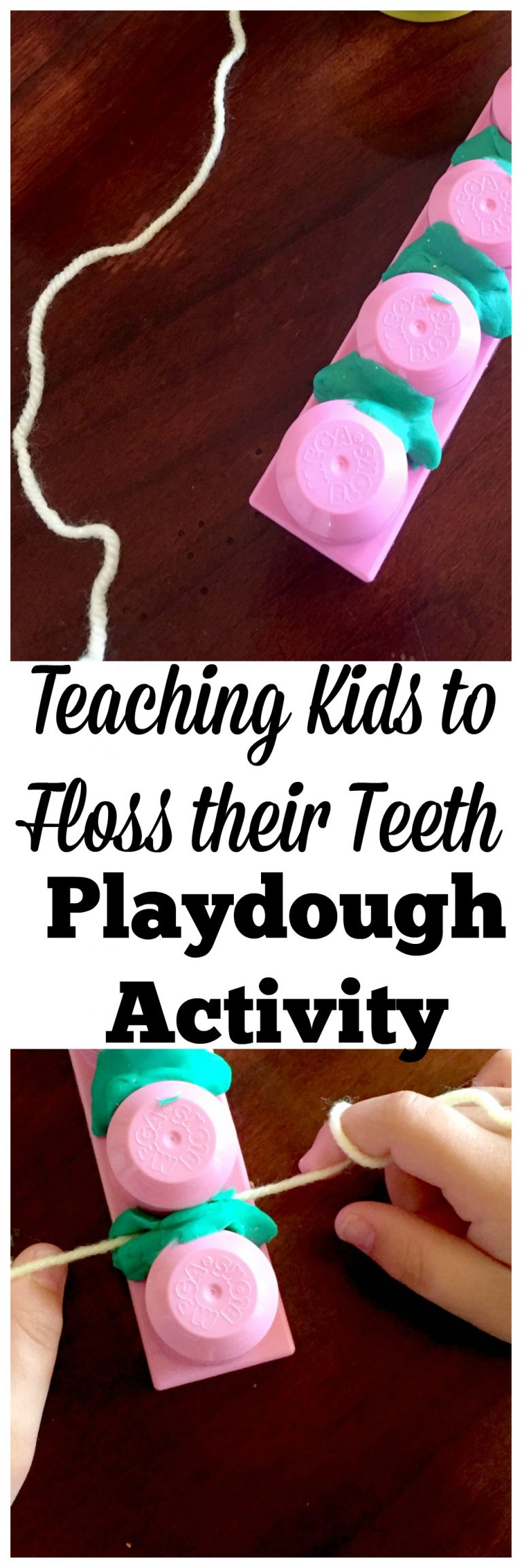 Teaching Kids to Floss Teeth Playdough Activity • MidgetMomma