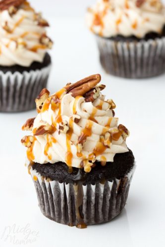 Chocolate Caramel Turtle Cupcakes • MidgetMomma