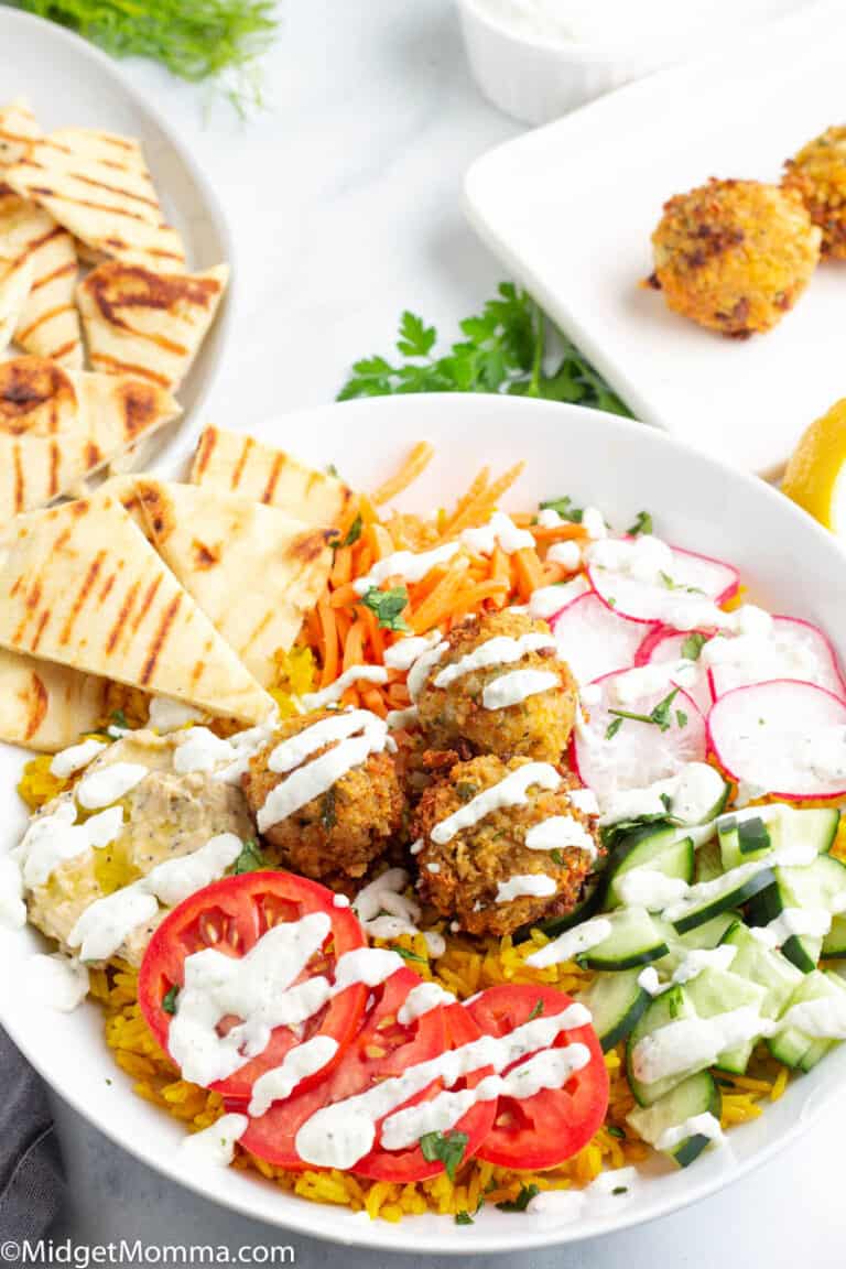 Falafel Bowls with Homemade Falafel, Turmeric Rice and Tzatziki Sauce ...