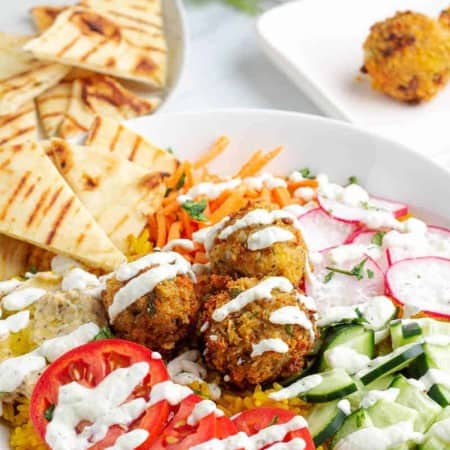 Falafel Bowls with Homemade Falafel, Turmeric Rice and Tzatziki Sauce ...