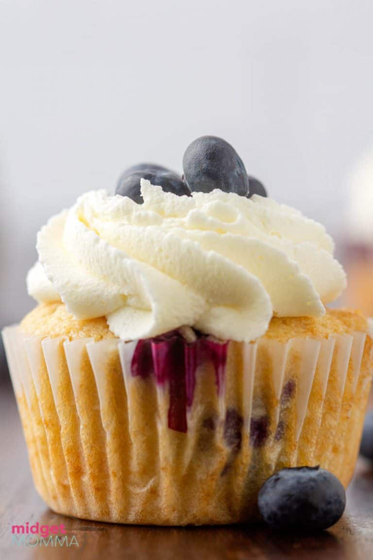 Blueberry Cupcakes with Cream Cheese Frosting • MidgetMomma