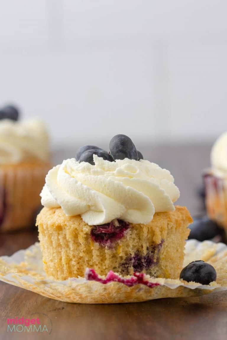 Blueberry Cupcakes with Cream Cheese Frosting • MidgetMomma