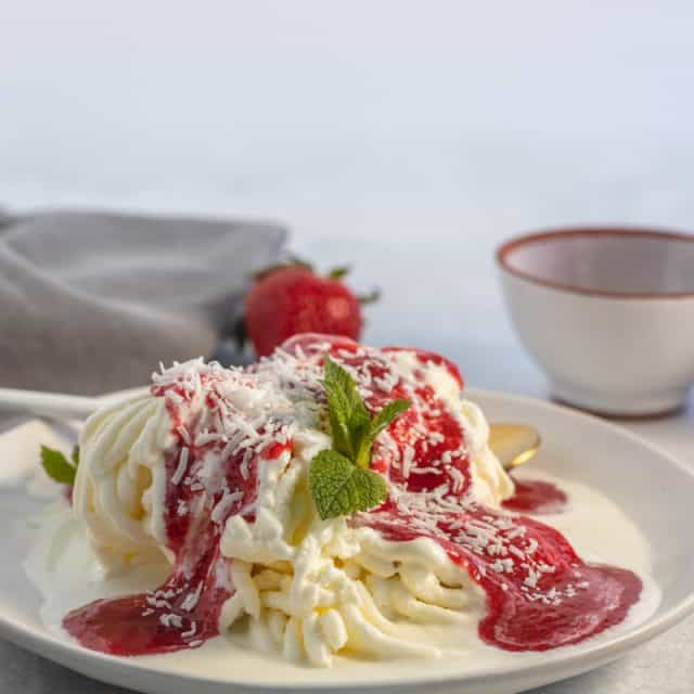 Spaghetti Ice Cream With Homemade Strawberry Sauce (Spaghettieis)