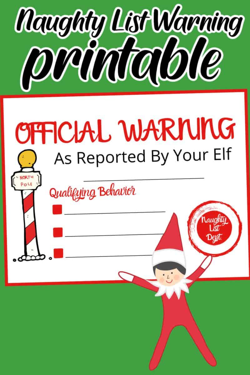 Elf On The Shelf Naughty List Warning Printable • Midgetmomma