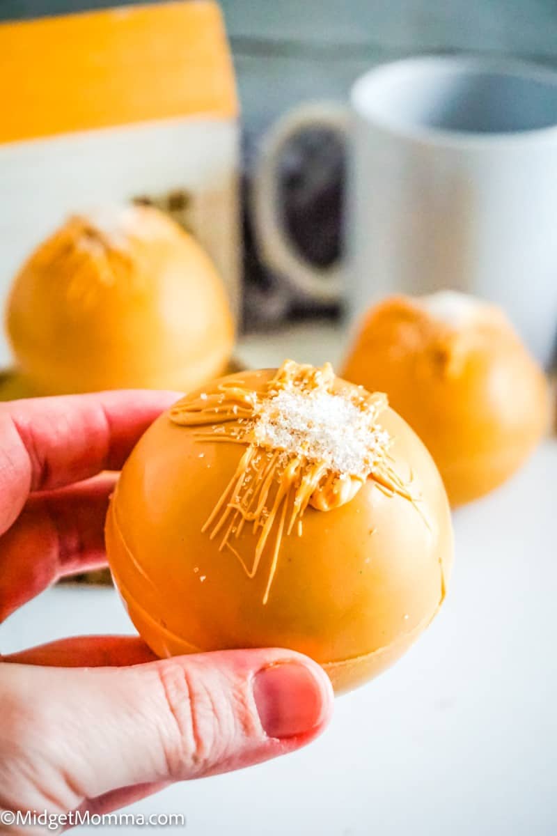 Salted Caramel Hot Chocolate Bombs Recipe • MidgetMomma