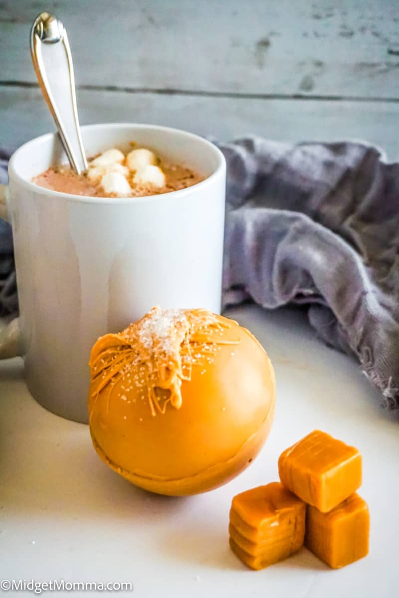 Salted Caramel Hot Chocolate Bombs Recipe • MidgetMomma