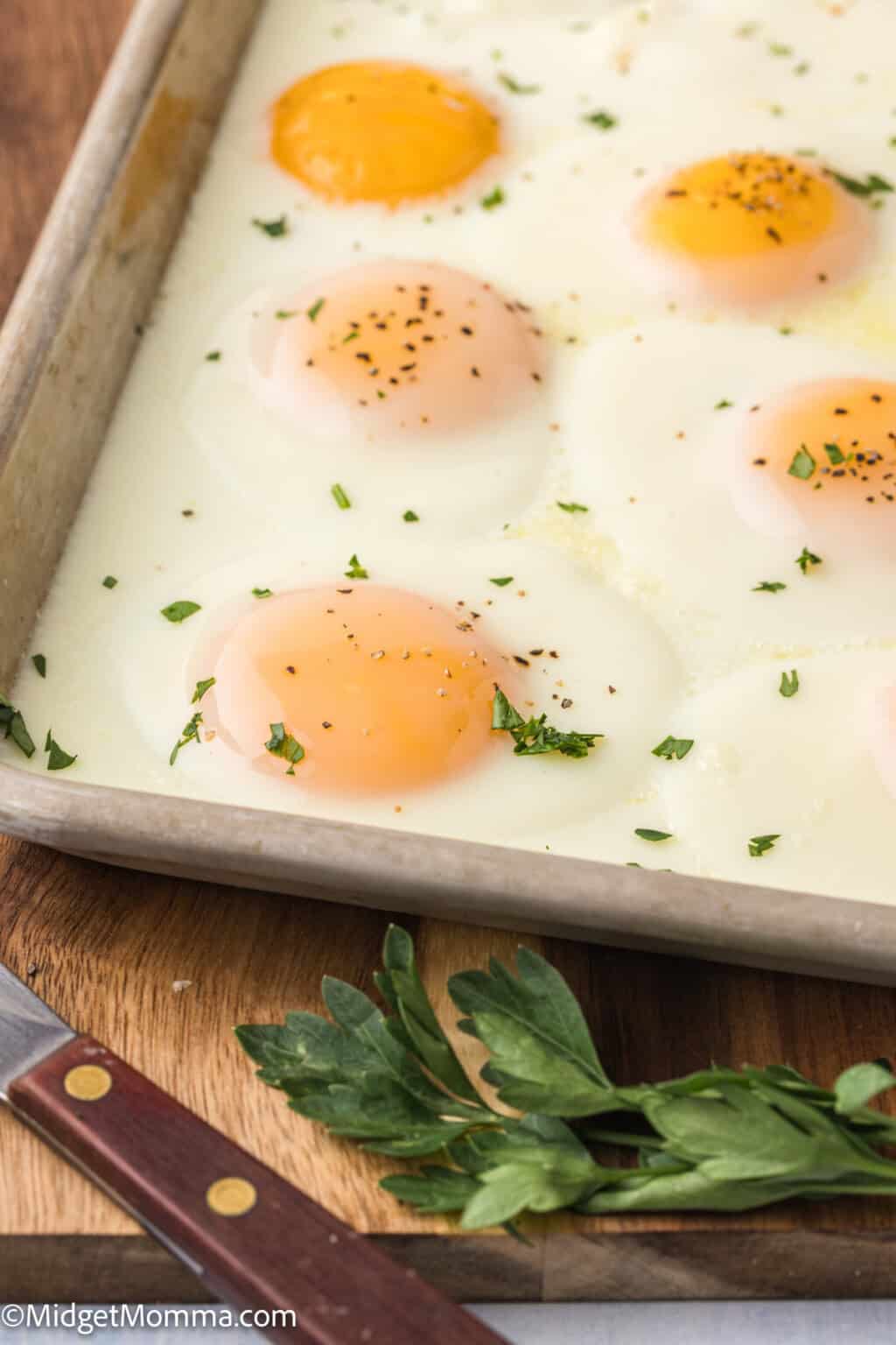 Sheet Pan Fried Eggs Recipe (Sunny Side Up Baked Eggs) • MidgetMomma