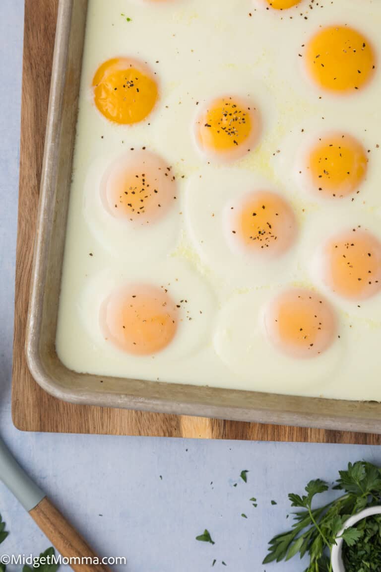 Sheet Pan Fried Eggs Recipe (Sunny Side Up Baked Eggs) • MidgetMomma