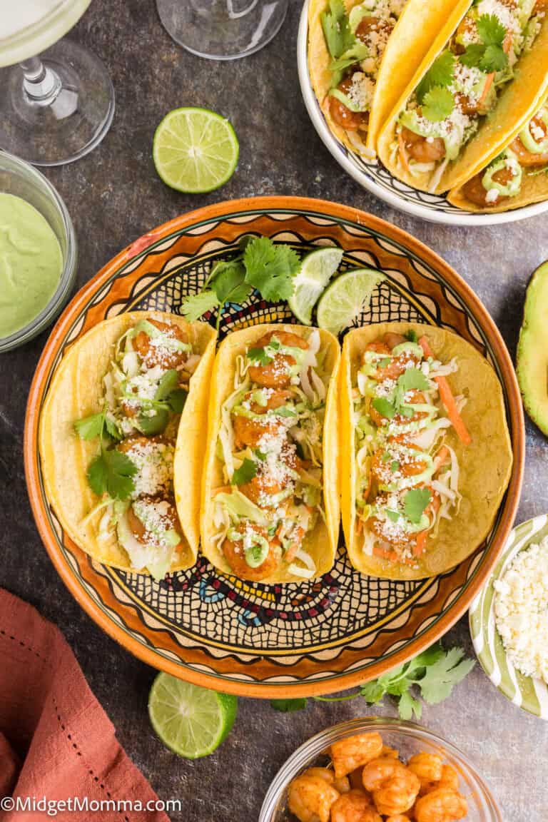 Shrimp Tacos with Avocado Crema Recipe • MidgetMomma