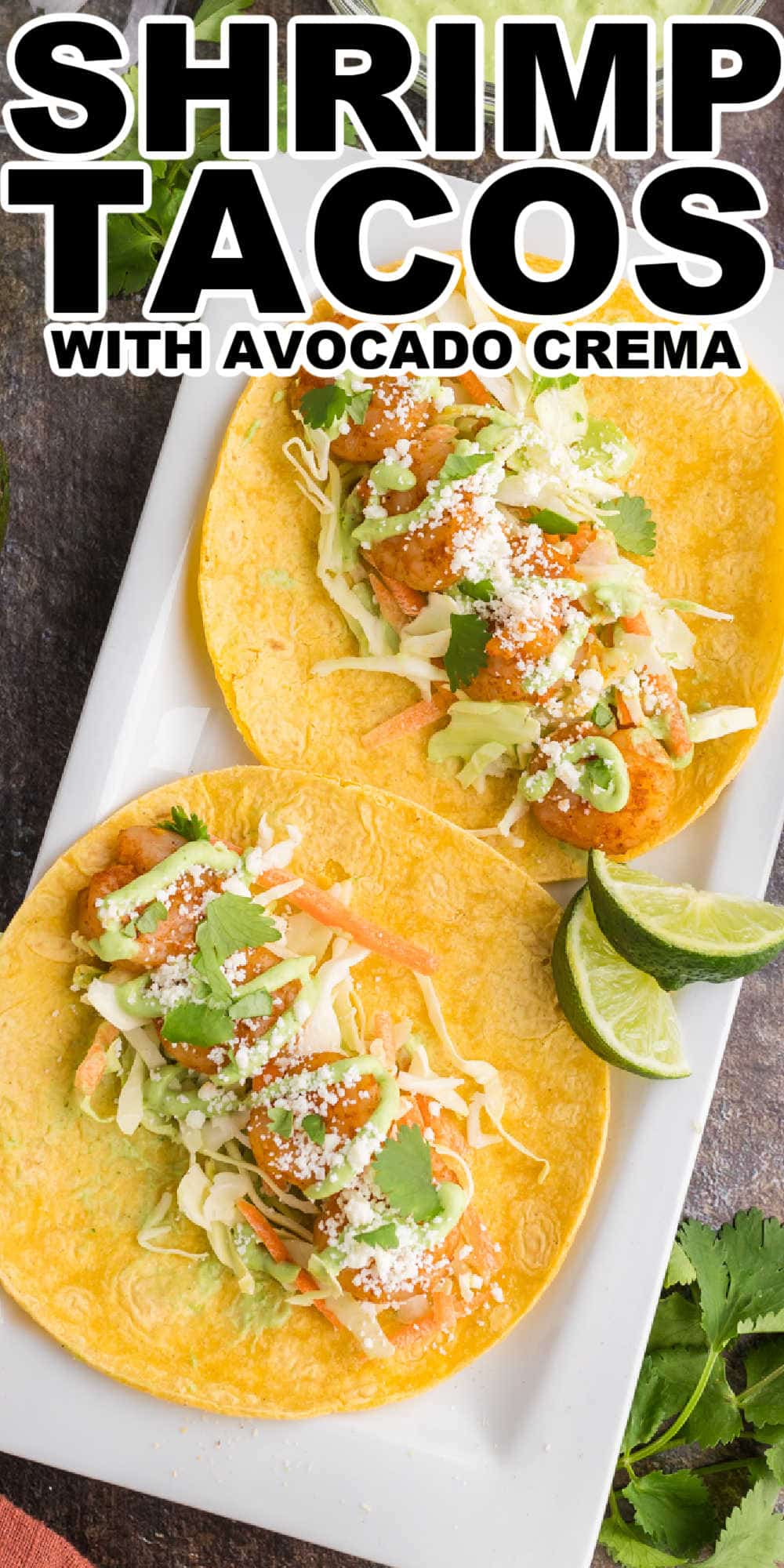 Shrimp Tacos with Avocado Crema Recipe • MidgetMomma
